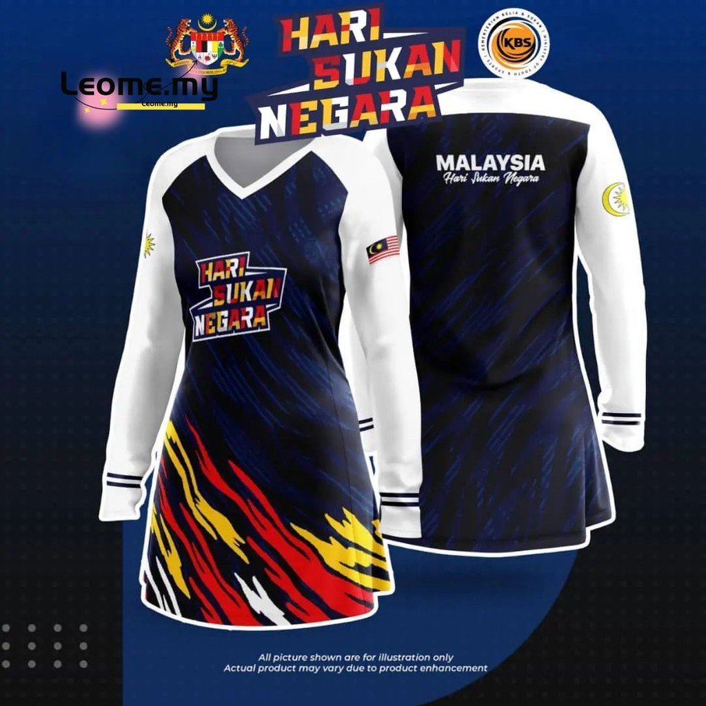 blue tshirt/collar/muslimah jersey Hari Sukan Negara 2024 Muslimah malaysia Jersey Couple Set ...