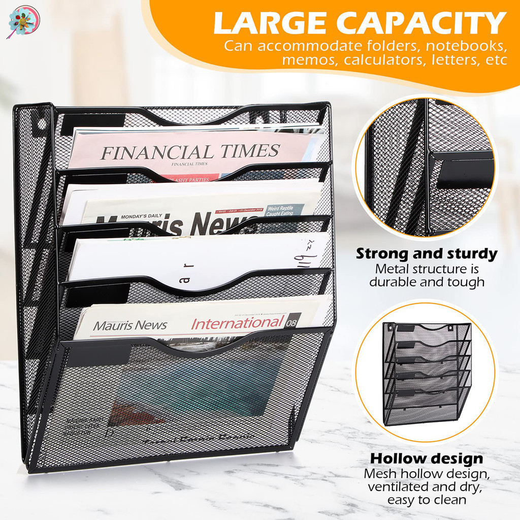 Wall Mounted Paper Rack 5 TierVertical File Rack Mesh Hanging File Rack ...