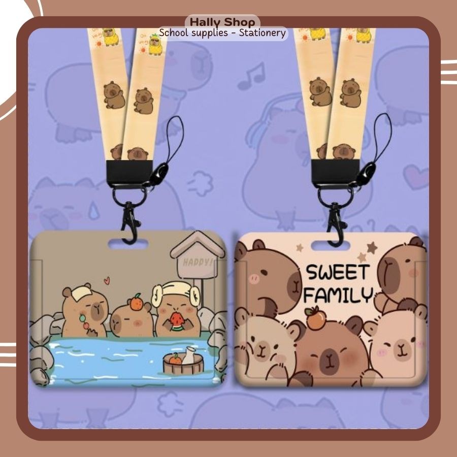Student ID lanyard, name tag for students with cute capybara pattern ...