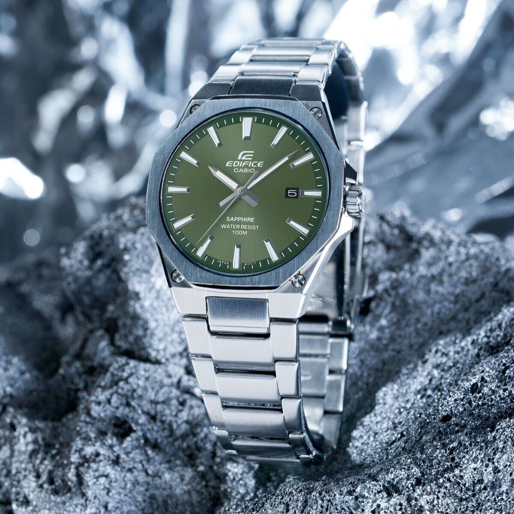Edifice EFR-S108D-3A Green Analog Octagon Sapphire Glass Men Casual ...