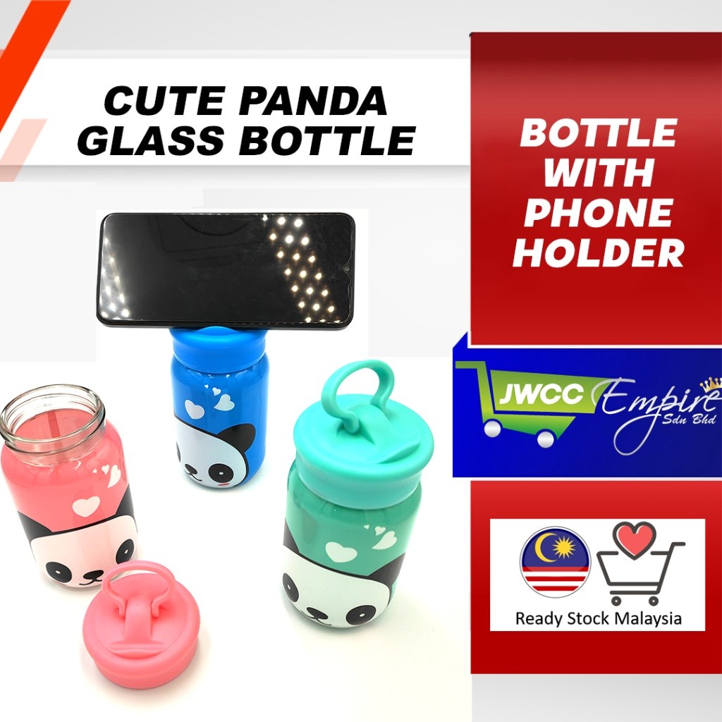 **Cute Panda Cartoon Glass Water Bottle (370ML) | 熊猫卡通玻璃水瓶 | Botol Air ...