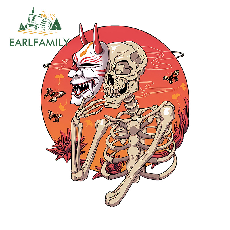 EARLFAMILY 13cm X 10.5cm for Skull Cute Oni Yokai Mask Car Stickers ...