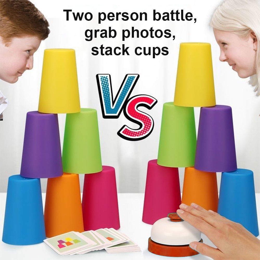 Double Battle Stacked Cup Game with Cards Montessori Toys Educational ...
