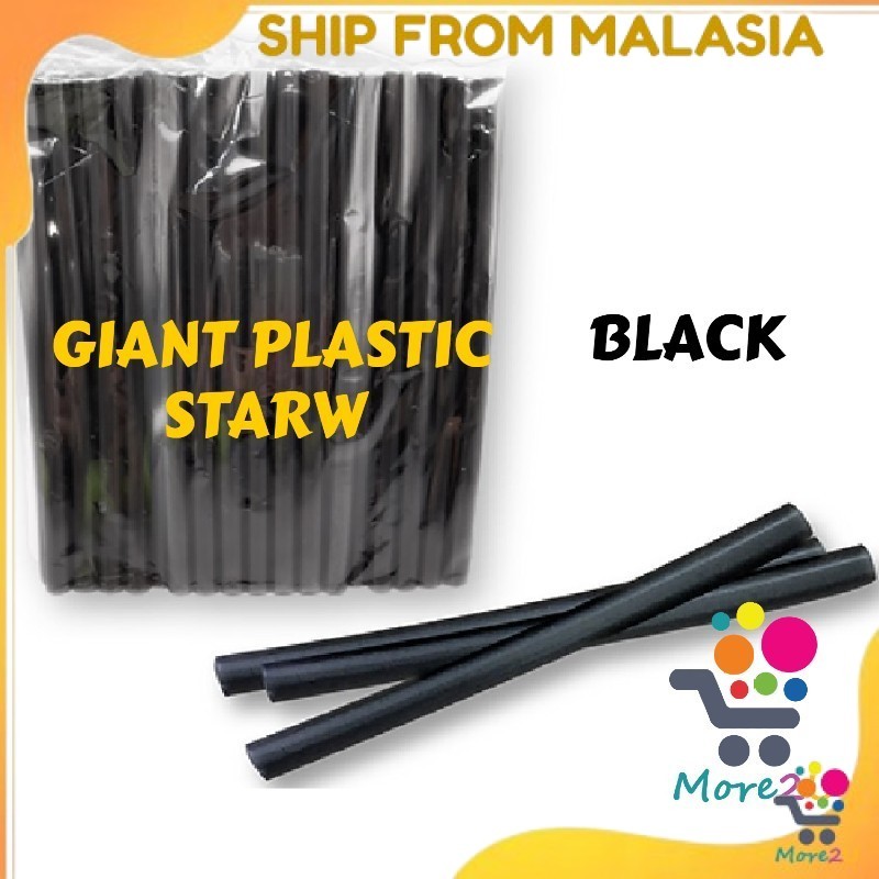 [1 pek] Straw Plastik Gergasi 12mm × 170mm / Straw Teh Buih HITAM ...