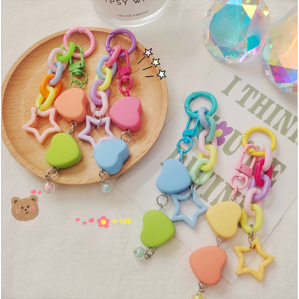 Colored Dopamine Star Heart Mixed Color Acrylic Chain Keychain Bag ...