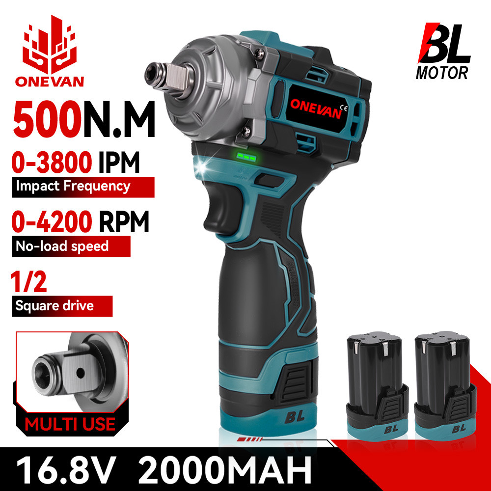 ONEVAN 500N.M Brushless Electric Impact Wrench 1/2inch Cordless 3-in-1 ...