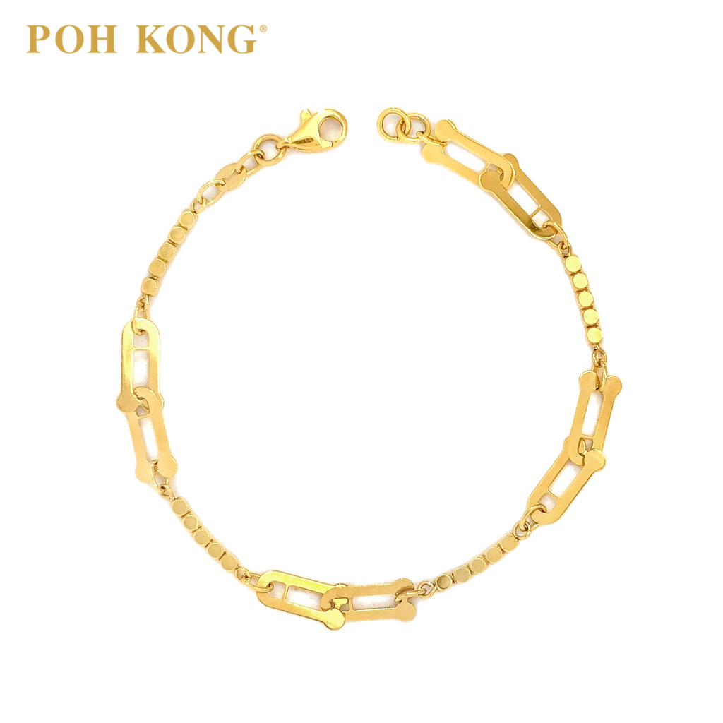POH KONG 916/22K Yellow Gold Exquisite Paper Clip With Square Beads Bracelet | Shopee Malaysia