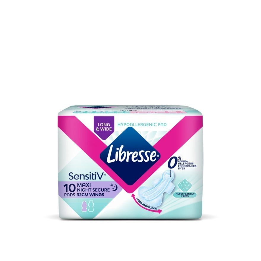 LIBRESSE SensitiV Long & Wider Back Maxi Night Secure Wings 32cm 10S ...