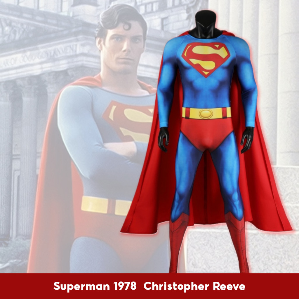 Superman 1978 Moive Christopher Reeve Cosplay Costume:Men's Full Body ...