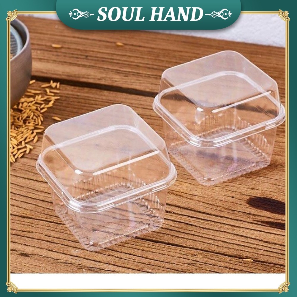100 pcs 450ml Transparent Plastic Cup Cake Square Mousse Cake Box ...