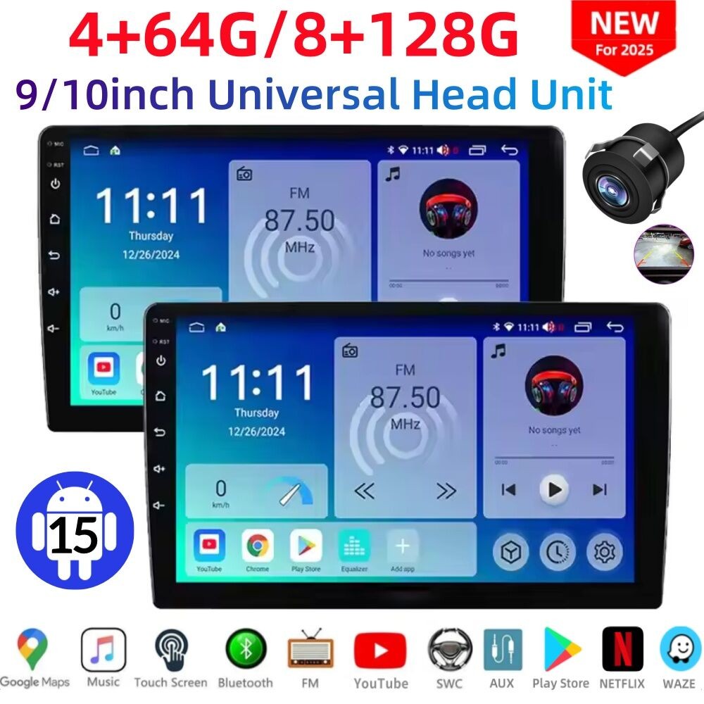 Universal 2din Car Head Unit 8 128g Android 15 Qled Touch Screen Car