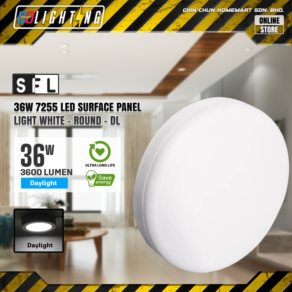 SFL LED SURFACE PANEL LIGHT (7255) WHITE [36W] 12" (ROUND) | Shopee ...