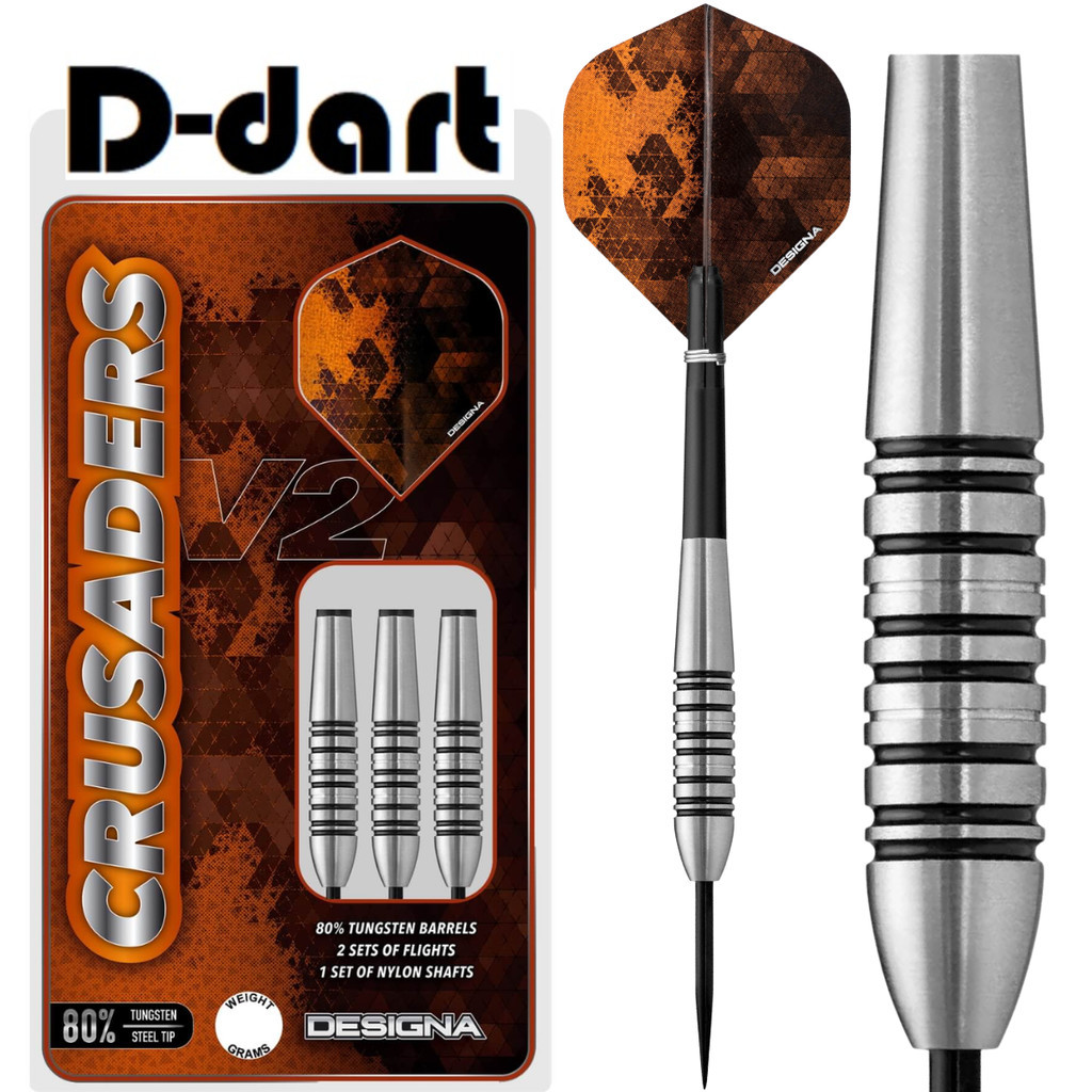 DESIGNA STEEL TIP DARTS - 22G/24G/26G CRUSADER V2 M5 80% TUNGSTEN DART ...