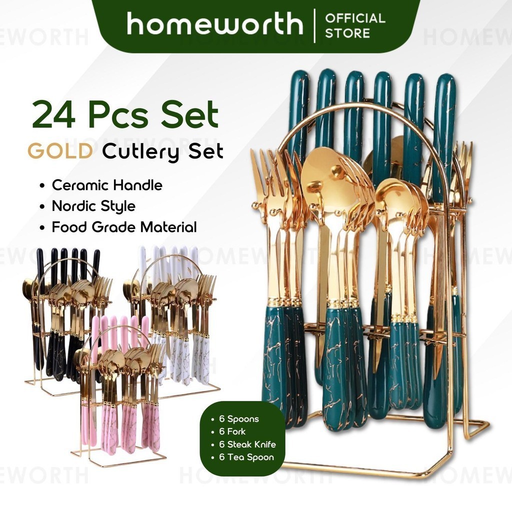 24 Pcs Spoon Fork Set Stainless Steel Tableware Cutlery Spoon Fork and ...