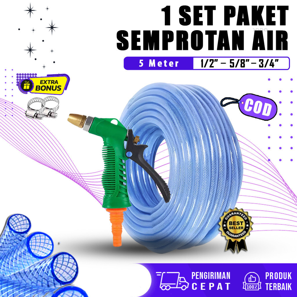 Package 1 SET WATER HOSE SPRAY 1/2 5/8 3/4 INCH 5 METER 1 ROL JET SPRAY ...
