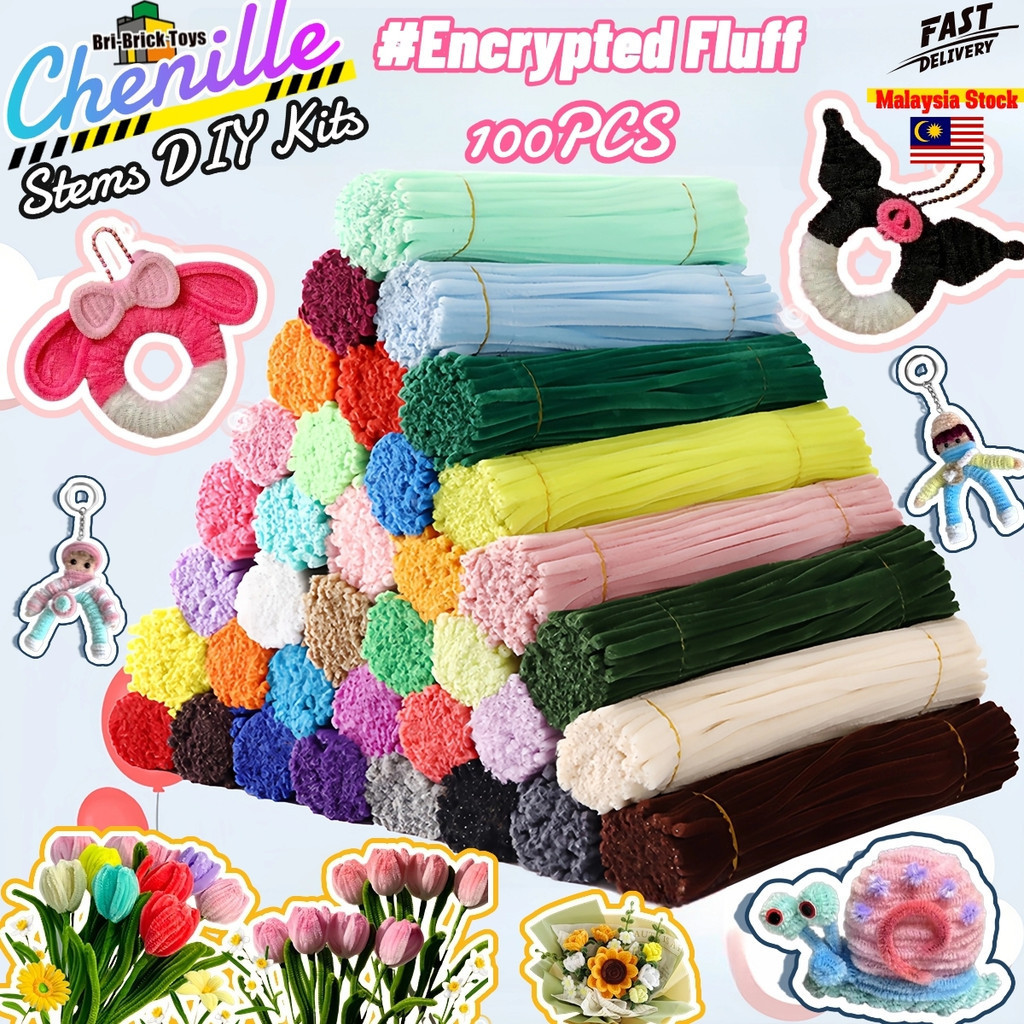 🔥Lebih Gebu🔥Chenille Stick 100pcs Pipe Cleaner Craft Colorful Chenille ...