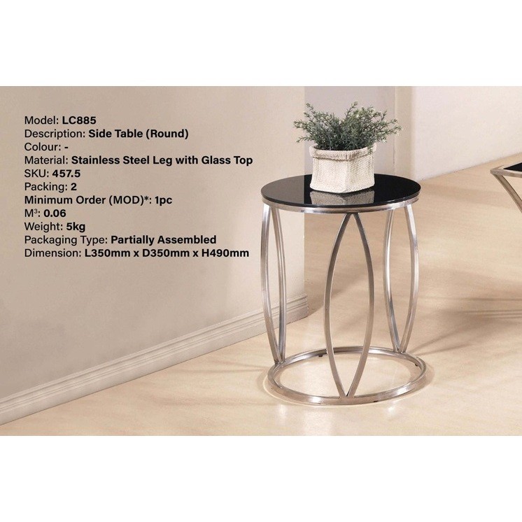 Harga Kilang Glass Top Modern Side Table Stainless Steel Leg | Shopee ...