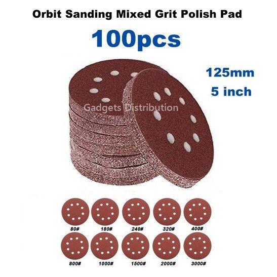 100pcs 80 180 240 320 400 800 1000 1500 2000 3000 Grit 5 inch 125mm 8 ...