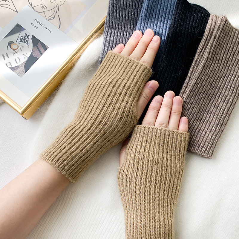 Short Fingerless Gloves Women's Mitten Winter Warmer Knitted Arm Sleeve ...