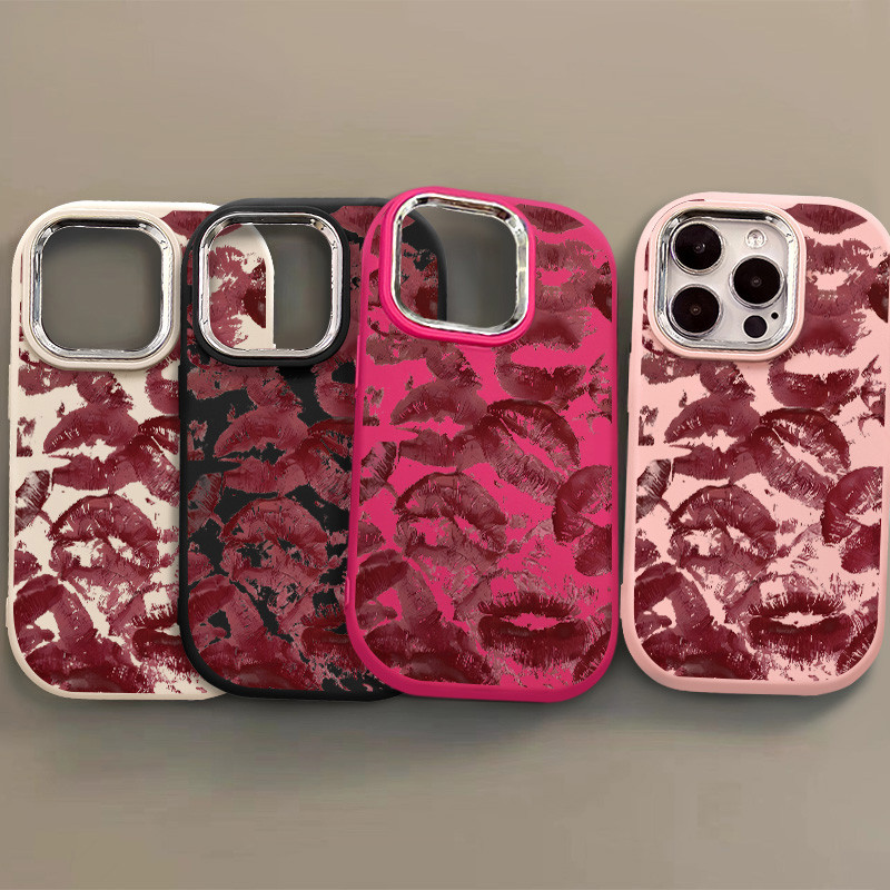 Red Lip Print Silicone Phone Case Compatible for IPhone 16 15 14 Pro ...