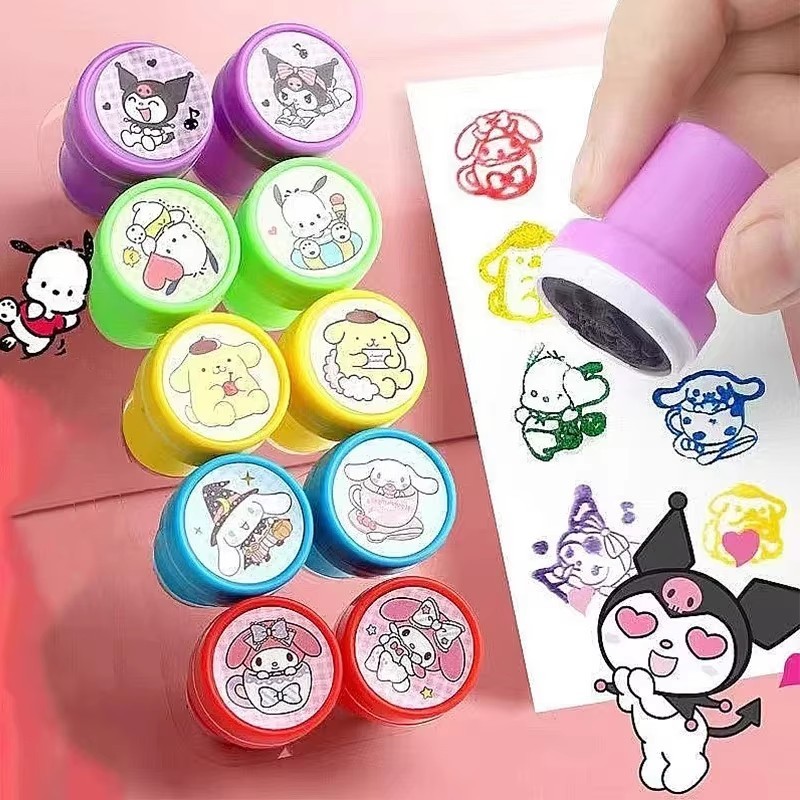 10Pcs/Set Sanrio Self-ink Stamps Cute Kuromi Melody Cinnamoroll Face ...