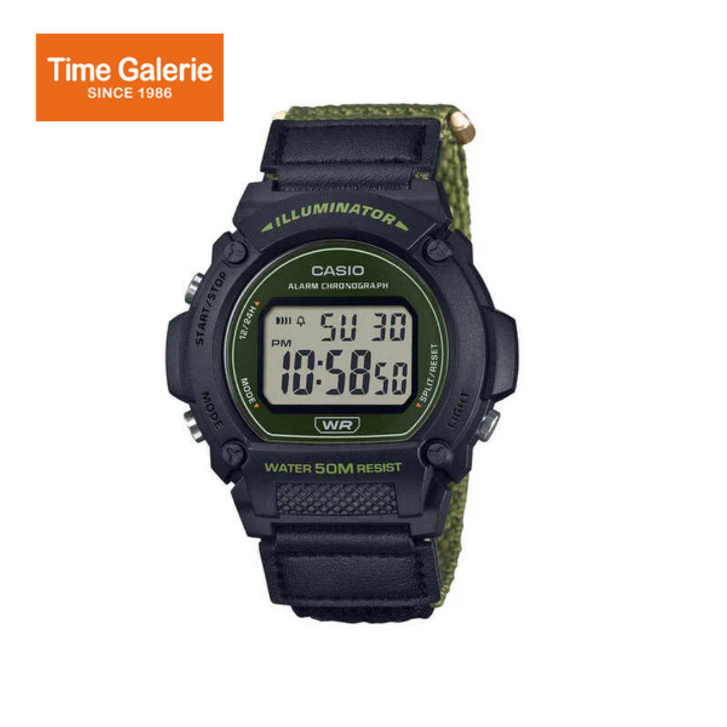 Casio Men's Digital Watch W-219HB-3AVDF Black Cloth Strap Sport Watch ...