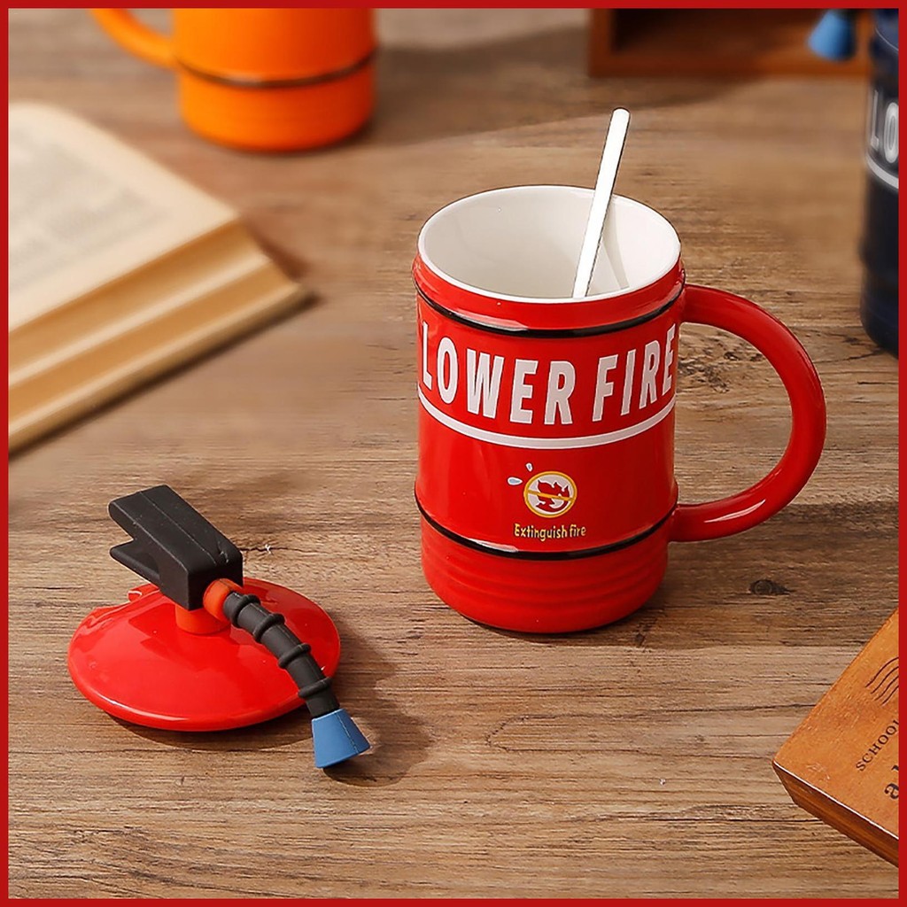 Fire Extinguisher Mug Hot Coffee Cups Funny Spoon And Lid 480ml Great ...