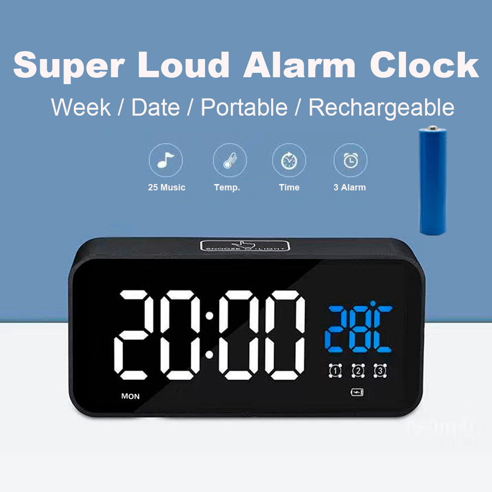 Portable Super Loud Music Alarm Clock Rechargeable for Travel, kids ...