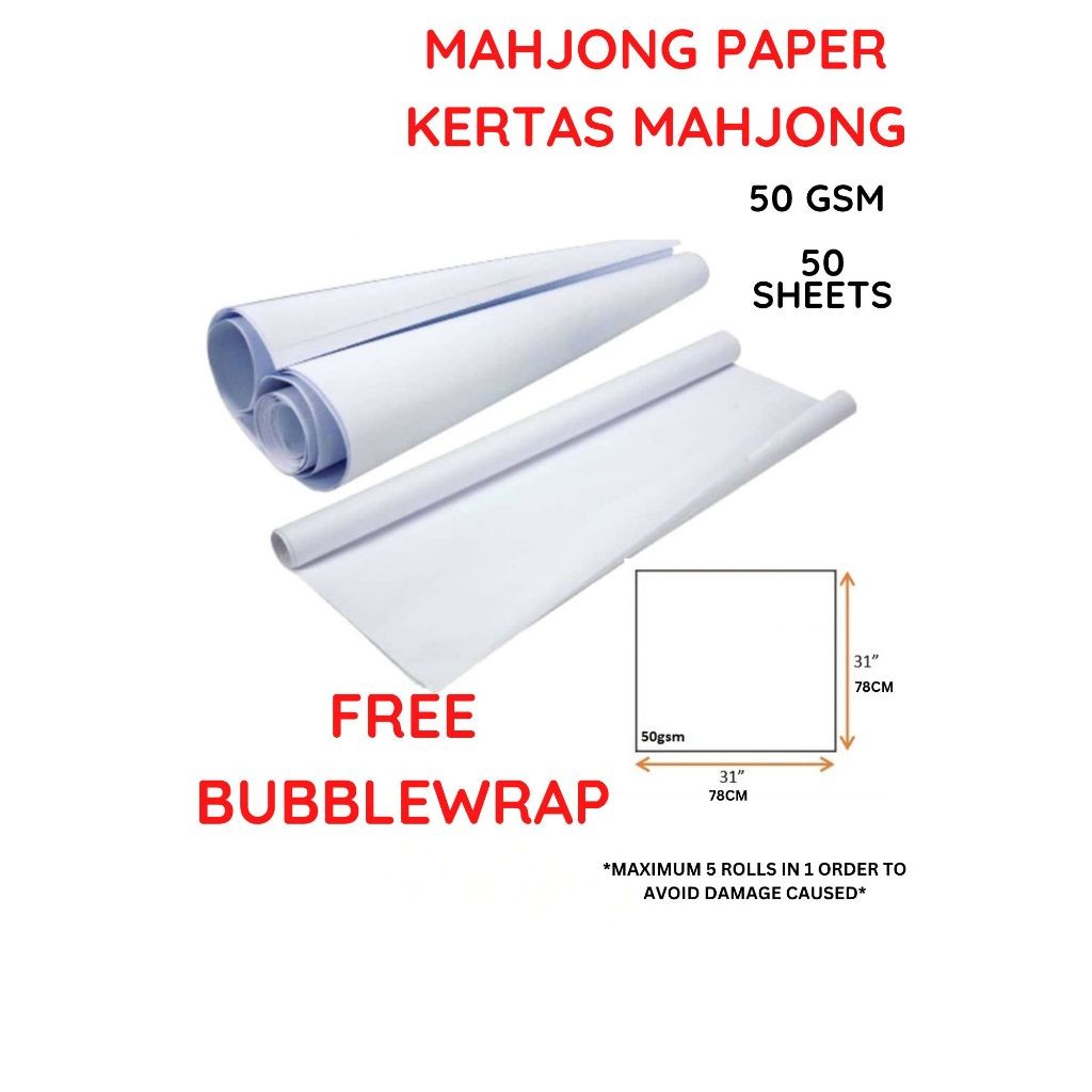 [50 SHEETS/ROLL] WHITE MAHJONG PAPER 31'*31' 50GSM | KERTAS MAHJONG 50 ...