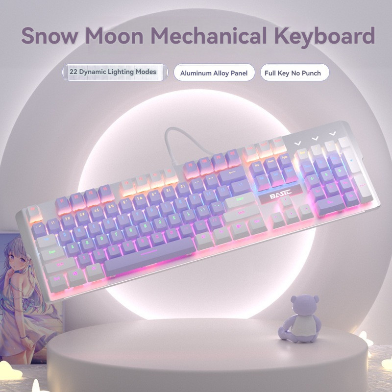 Snow Moon Fantasy Purple Mechanical Keyboard Wired Green Axis Alternate ...
