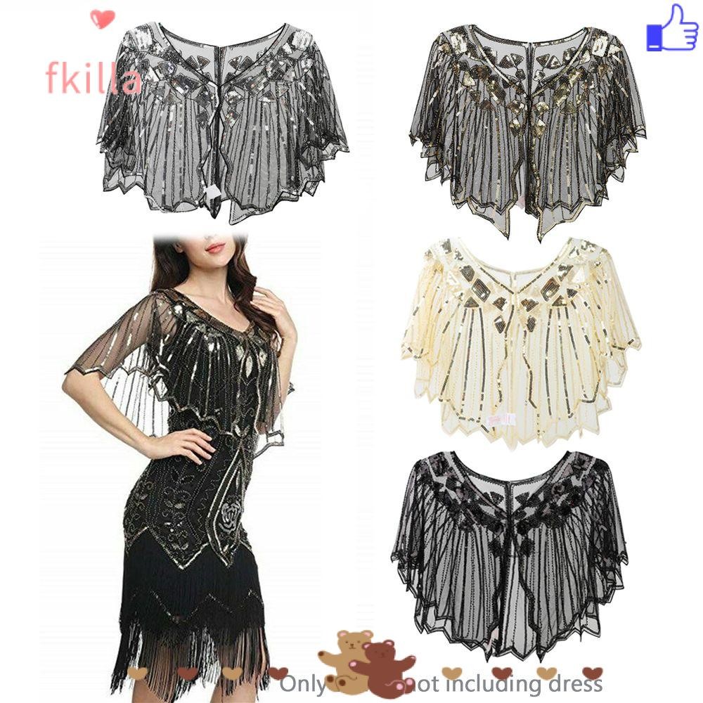 FKILLA1 Sequins Shawl Wraps Women Flapper Cover Up Party Short Jacket ...