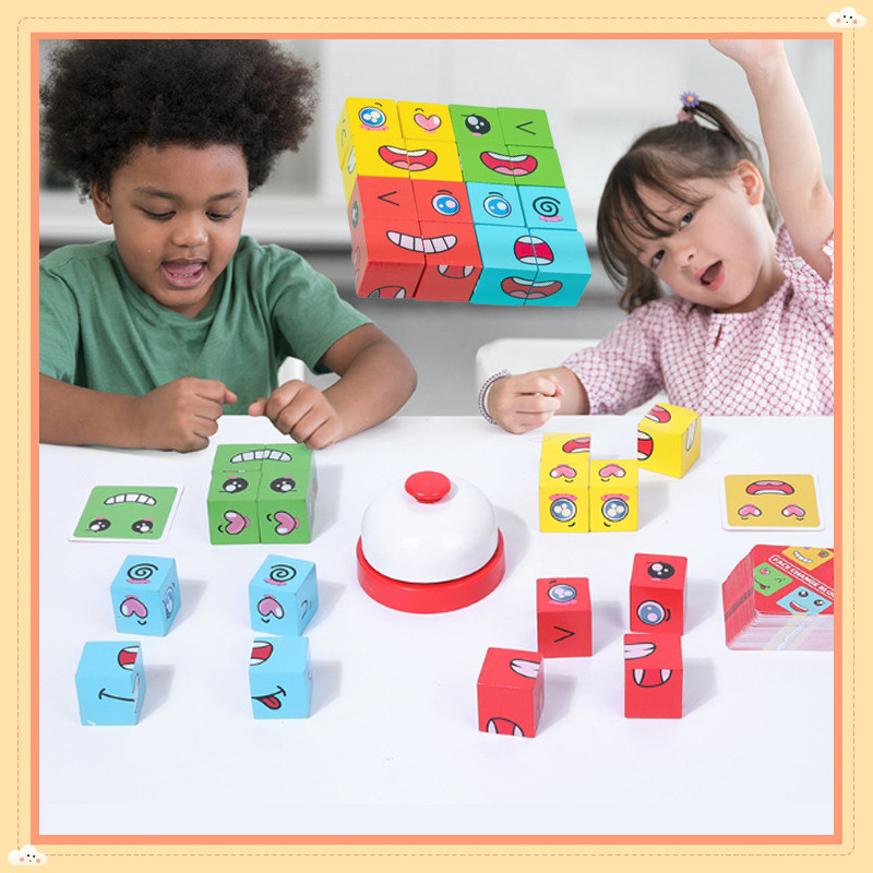 Emoji Cube Face Board Game Changing Building Blocks Rubik Cube Wooden ...