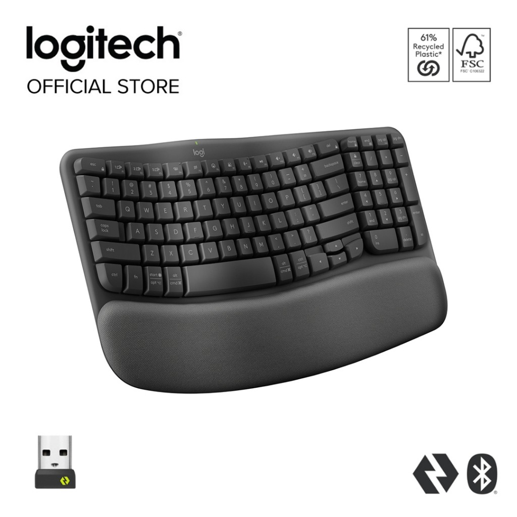 Logitech Wave Keys Wireless Ergonomic Keyboard with Cushioned Palm Rest ...