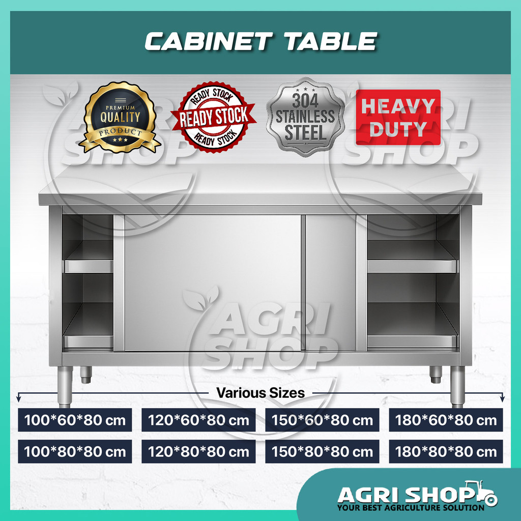 Agrishop 3-Tier Cabinet Table Stainless Steel Sliding Door Table Work ...