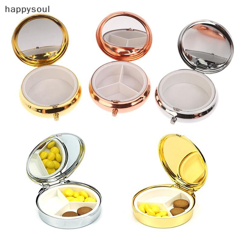 MY 1/3 Grid Circular Metal Medicine Box Travel Pill Capsule Box Drug ...