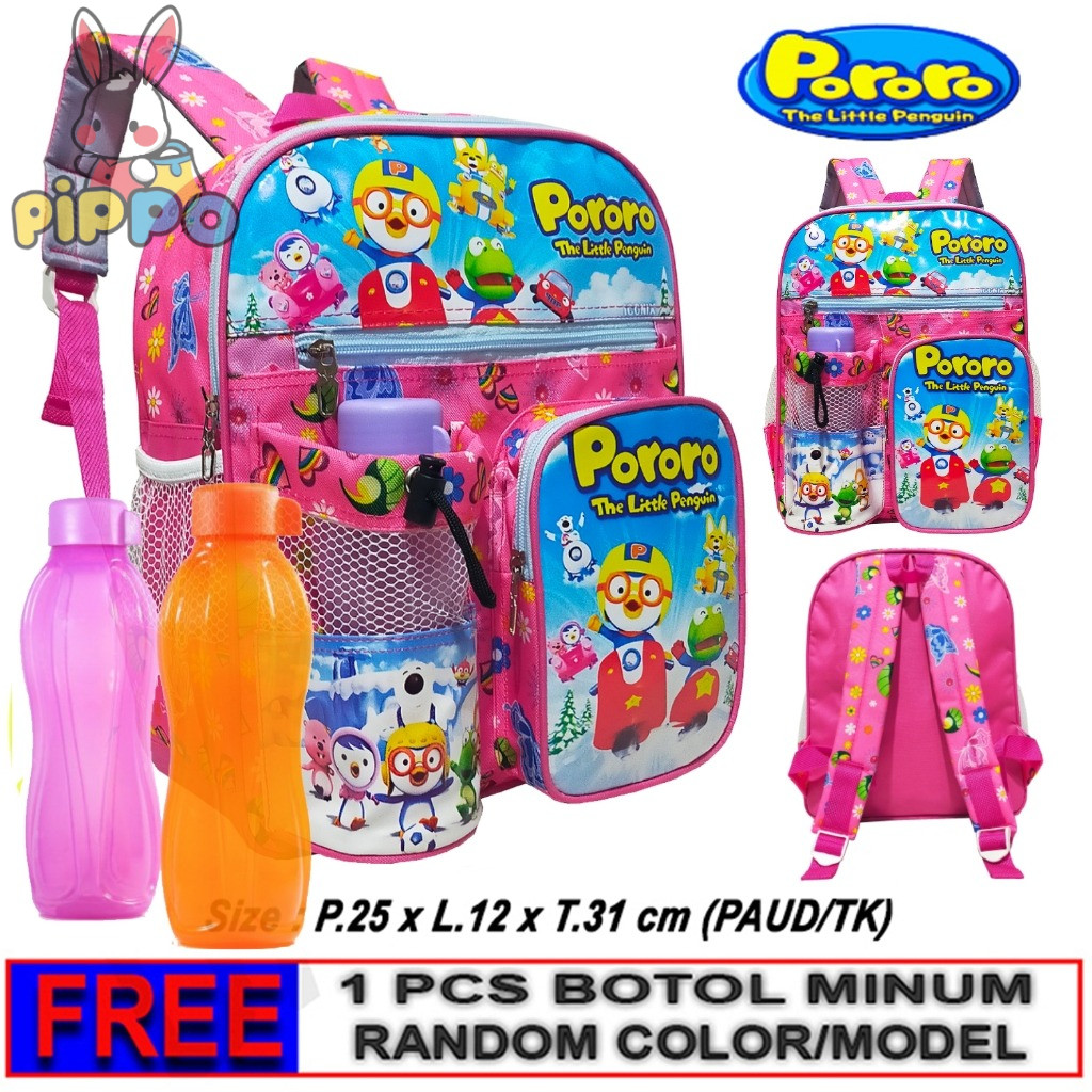 Pororo PAUD TK School Backpack Koran Reading Bag free SiPippo bottle ...
