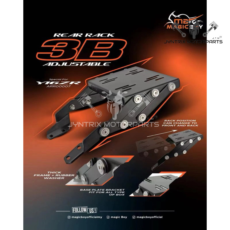 MAGIC BOY ADJUSTABLE REAR RACK 3B + WASHER TEBAL Y16ZR Y15ZR LC135 ...