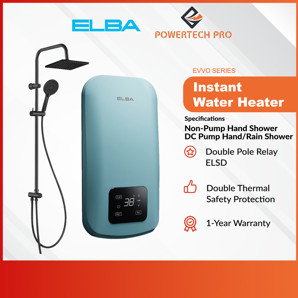 Elba Instant Water Heater with DC Pump Plus Rainshower (EVVO SERIES ...
