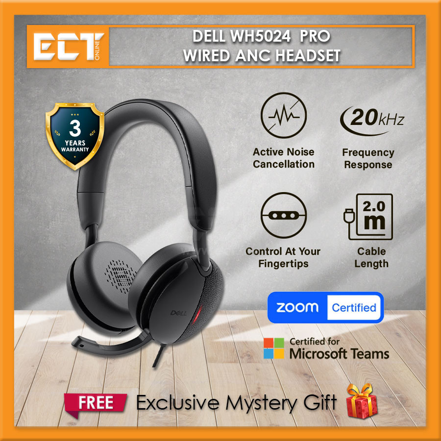 Dell WH5024 / WL5024 Pro Wired / Wireless ANC Headset with AI based ...