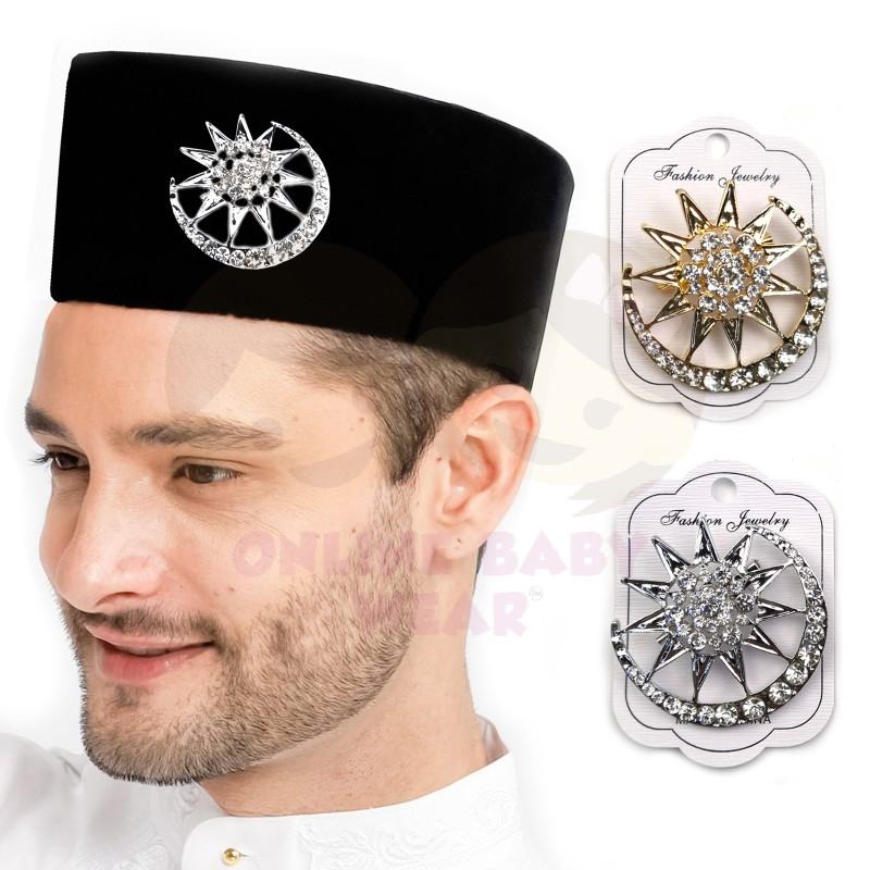 (5cm) Kerongsang Dokoh Bulan Bintang Sabit Silver Gold Songkok Pink ...