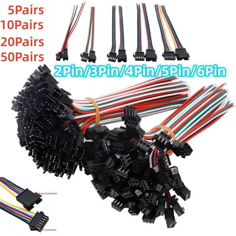 2Pin 3Pin 4Pin 5Pin 6Pin Led Connector Male/female JST SM 2 3 4 5 6Pin Plug Connector Wire Cable ...