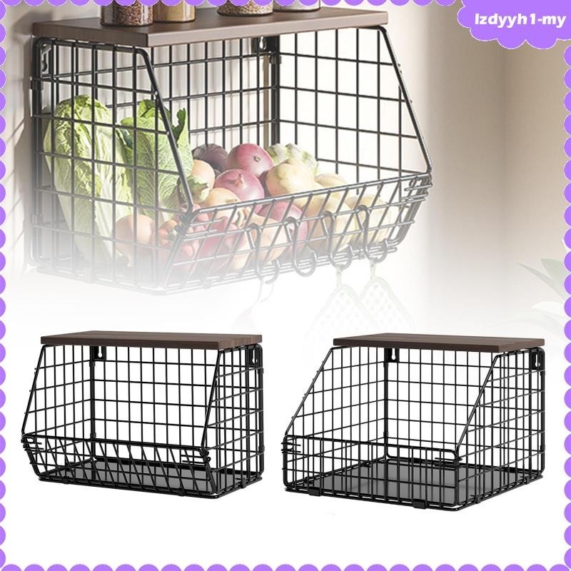[JoyDIY] Kitchen Countertop Organizer Fruit Basket with Wood Lid ...