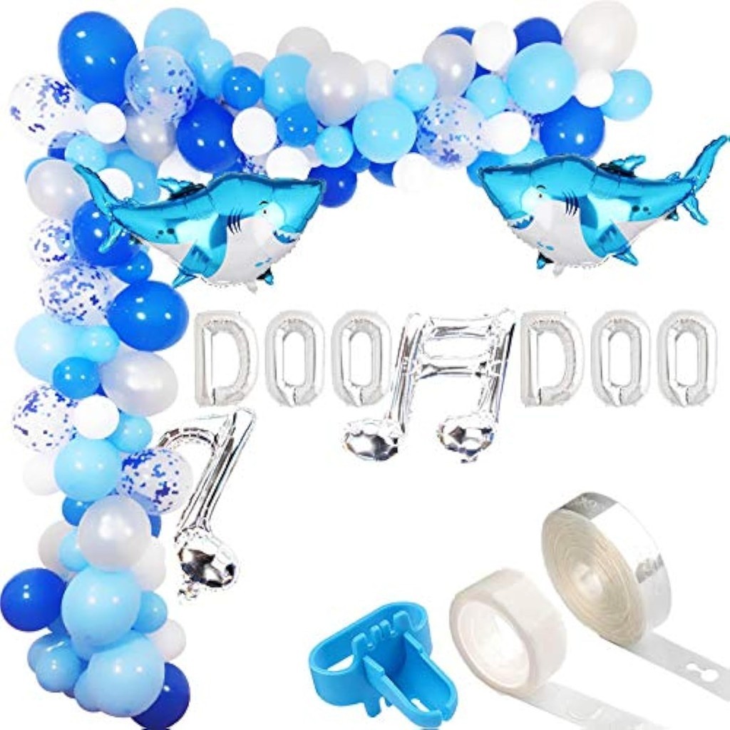 102pcs Shark Party Supplies Blue Doo Doo Music Note Balloon Arch ...