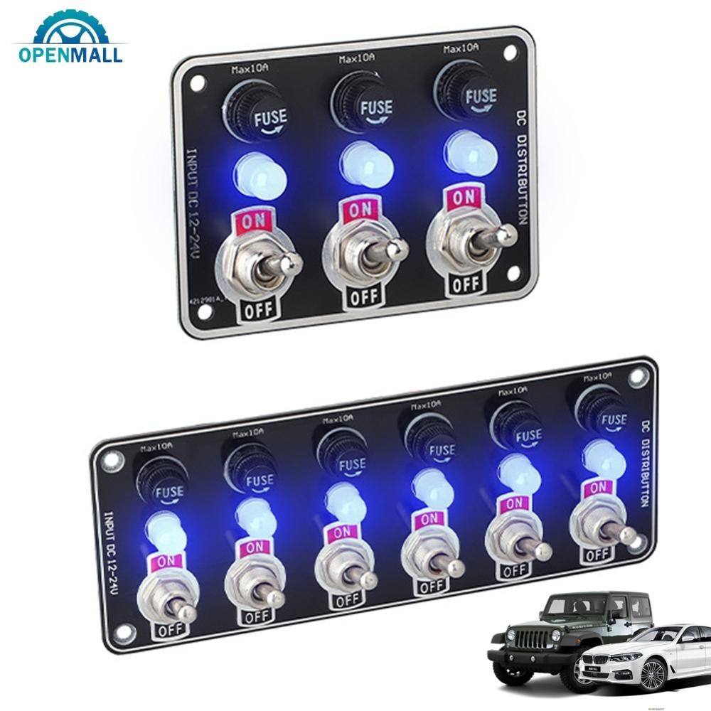 OPENMALL Car 3/6 Gang Rocker Switches Panel 12V/24V Replaceable Fuse Holder With Light For ...