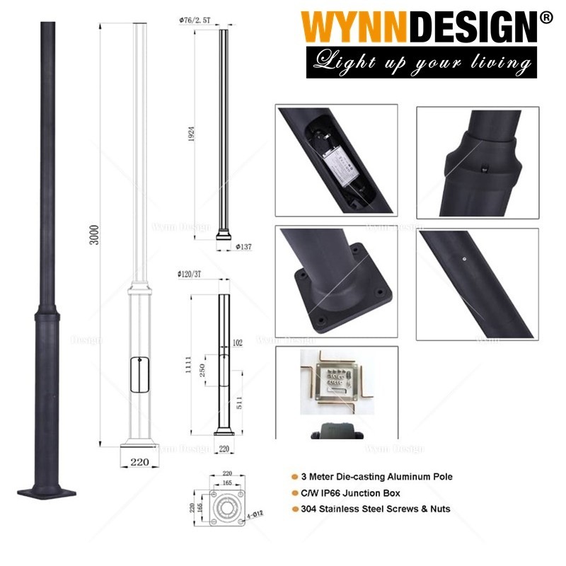 Wynn Design 3meter Pole Only with Service Door Type Tiang Lampu Street ...