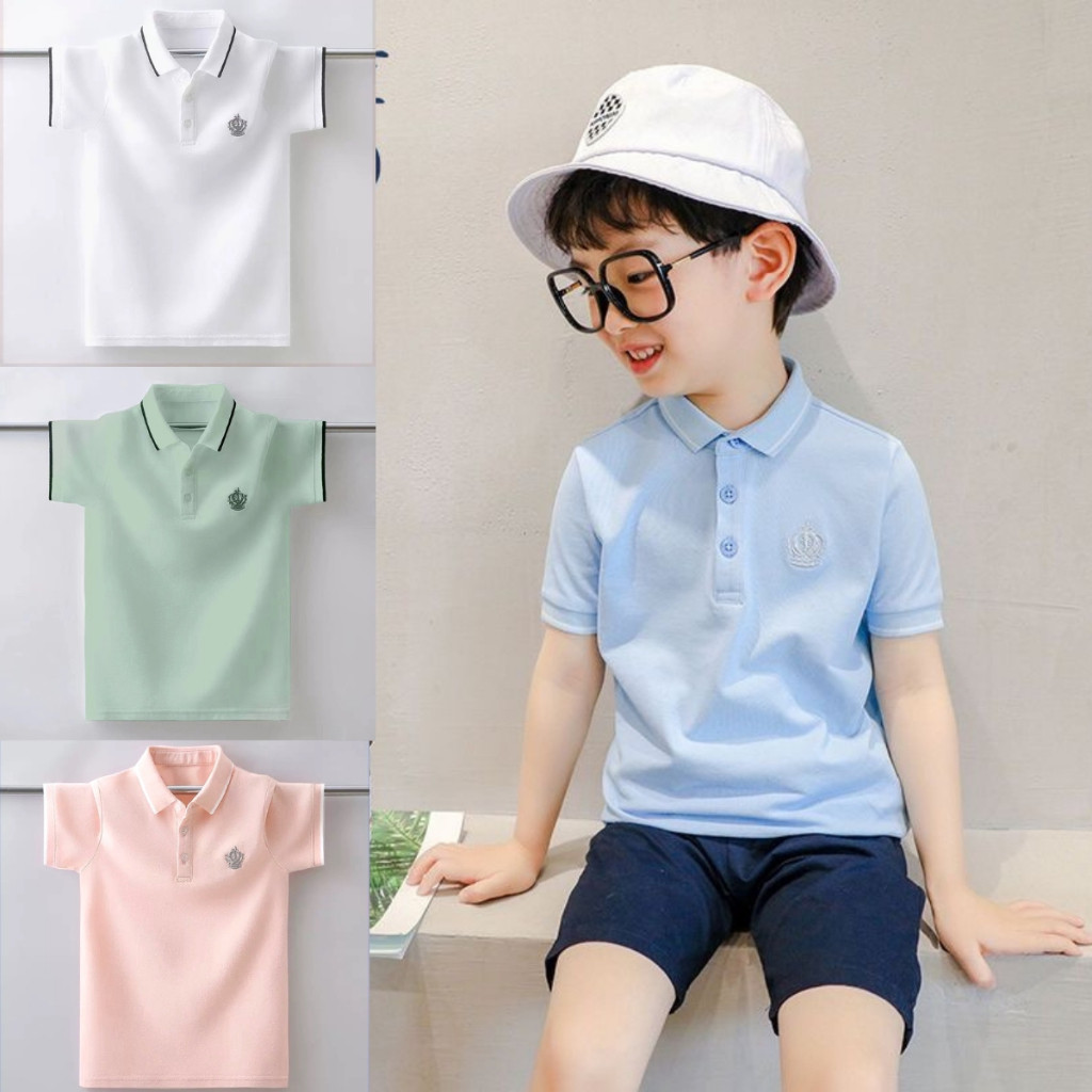 Plain Cotton Unisex Polo Shirt for Kids Cute Pastel Color Embroidered ...