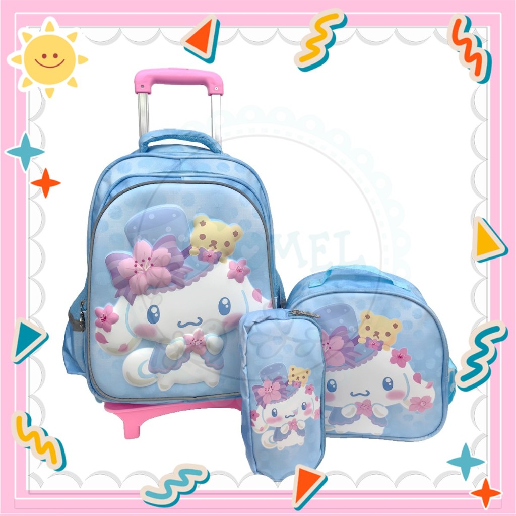 Comel Kids Removable Trolley Backpack School Bag Set Cartoon Kuromi ...