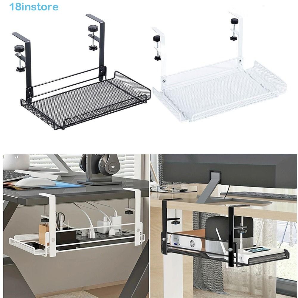 INSTORE Under Desk Cable Management Tray, No Drill Adjustable Steel ...