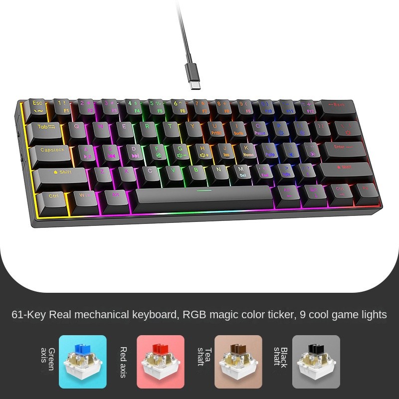 Ready Stock Mechanical Keyboard Customized Green Black Tea Axis 61-Key ...