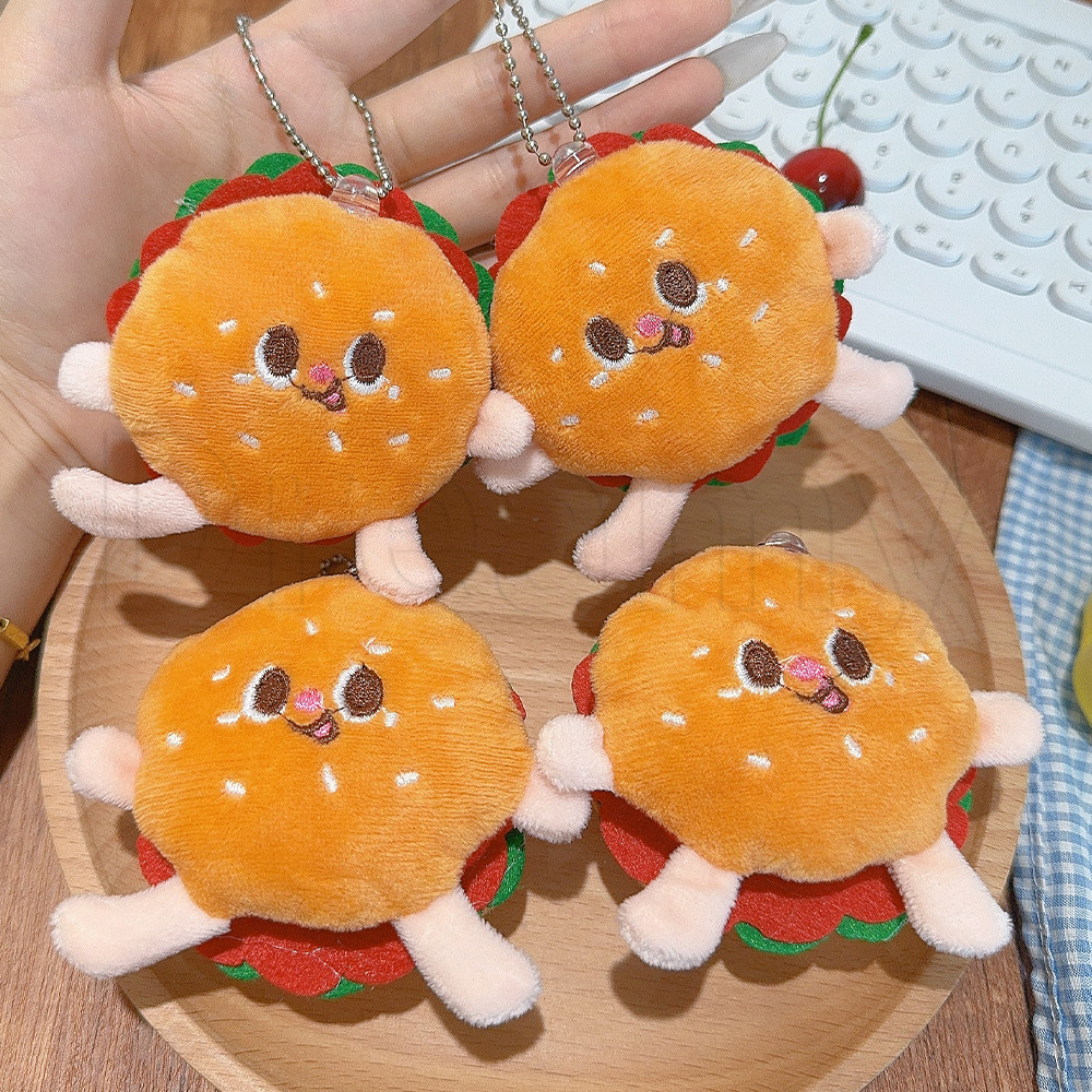Cartoon Hamburger Keychain - Food Stuffed Doll Keyrings - Charm ...